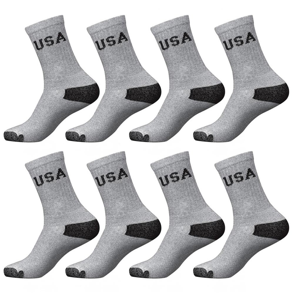 8Pairs Mens Crew Socks Premium Cotton Cushioned Grey Solid Sports Athl ...