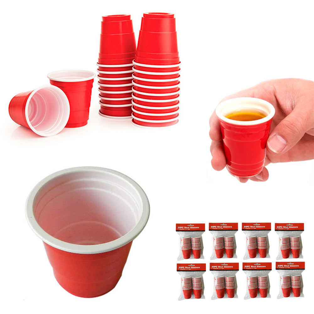 160 Mini Red Cup 2oz Hard Plastic Disposable Jelly Shot Glasses Party ...