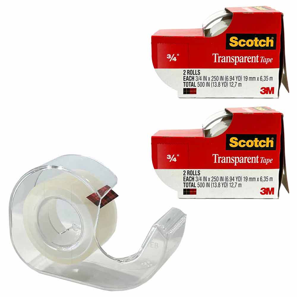 4 Rolls Scotch Transparent Tape Clear Cutter Dispenser Desktop Office ...