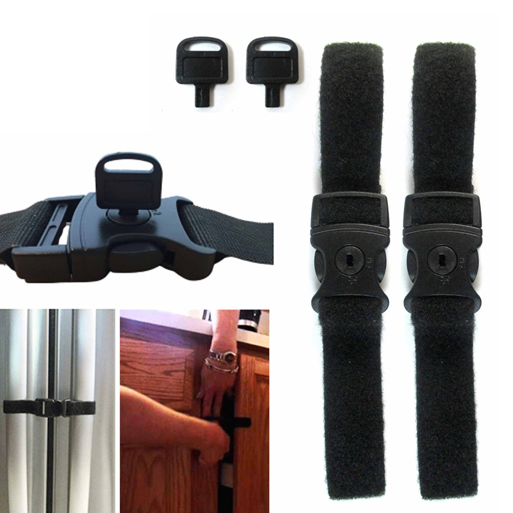 2 Locking Straps Lock Key Fridge Guard Refrigerator Door Latch Baby Sa ...