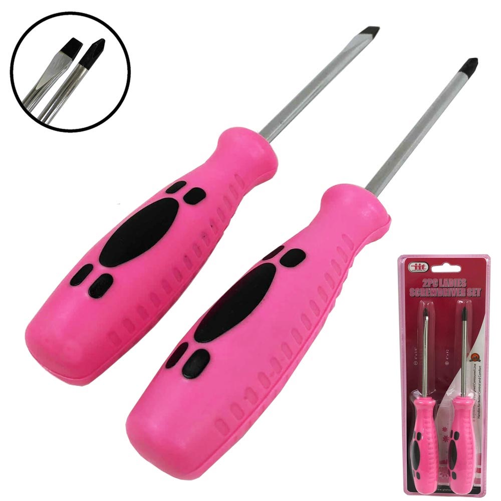 2 PC Ladies Pink Screwdriver Set Phillips Slotted Flat Head Womens Hom ...