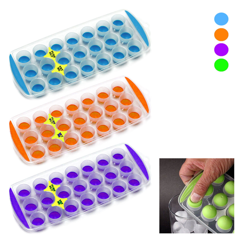 3 Pc Easy Pop Out Ice Cube Trays Makes 21 Round Cubes Mold Drinks Snac ...