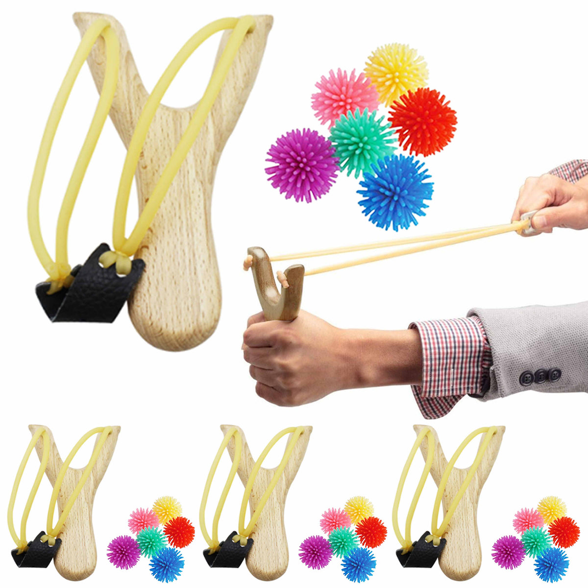 4 Classic Sling Shot High Velocity Wooden Toy Catapult Slingshot Gift ...