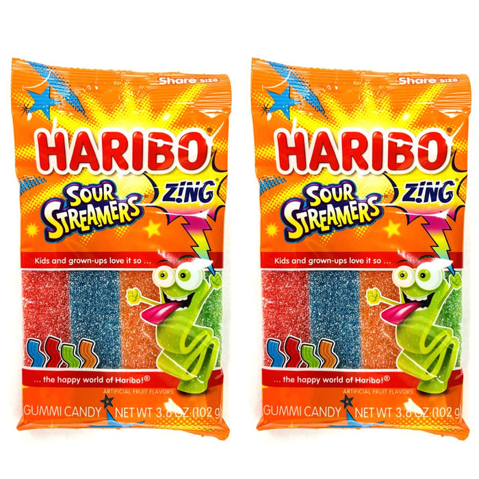 2 Bags Haribo Sour Streamers Gummies Gummy Chewy Candy Gummi Treat 3.6 ...