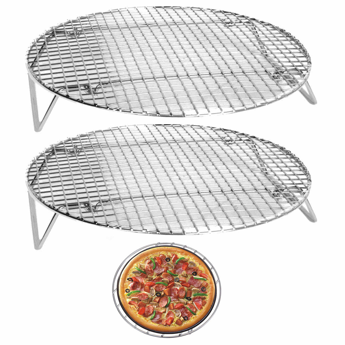 2 Steam Racks Stainless Steel Steamer Cooling Wire Oven Tray Round Tri ...