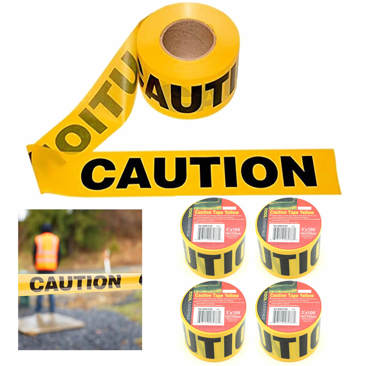 4 Rolls Yellow Caution Tape Safety Hazard Danger Warning Weatherproof ...