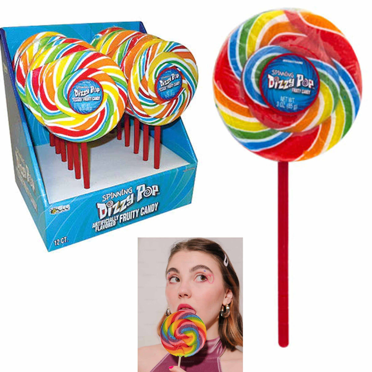 12 Pc Rainbow Swirl Lollipops Spinning Dizzy Pop Spiral Sucker Fruit T ...