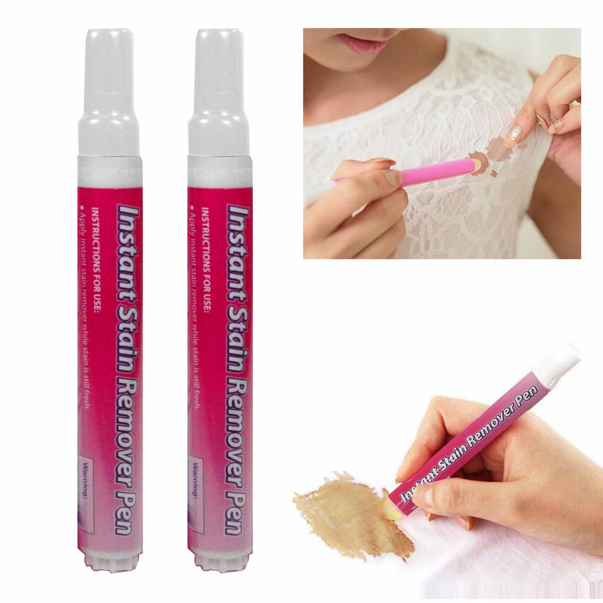 2 Pc Instant Stain Remover Pen Laundry Spot Cleaner Pretreatment Trave ...