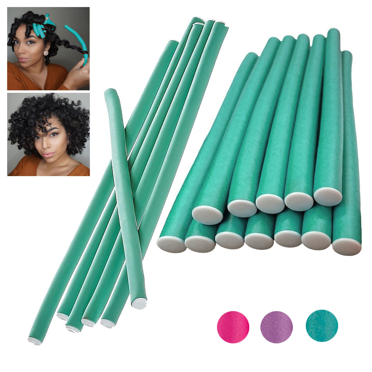48 Pc Foam Twist Hair Rollers Large and Small Flexi Rods Bendy Curl Cu ...