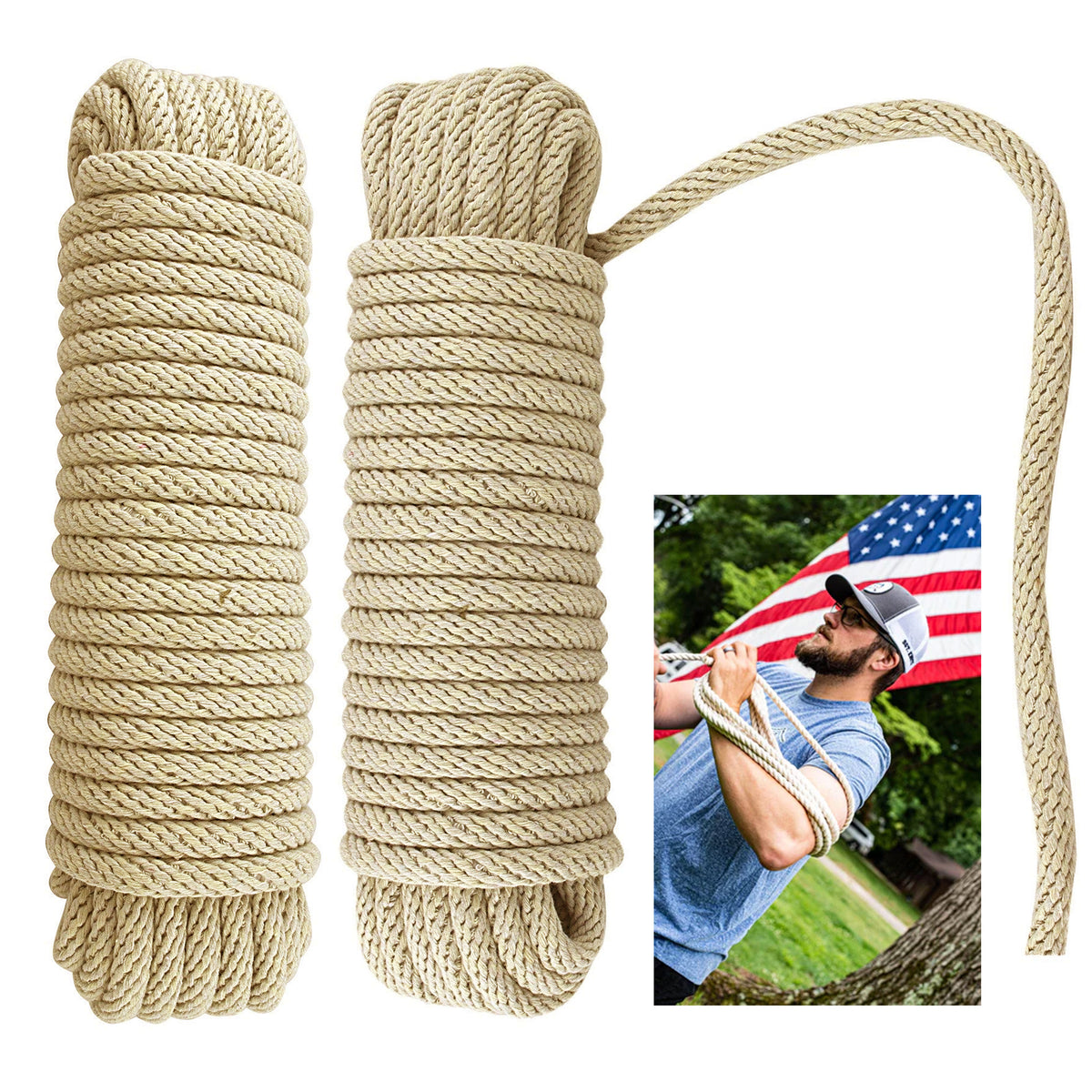 2 Pc Twisted Cotton Rope 3/8" X 50' Flagpole Heavy Duty Load Flag Line — AllTopBargains