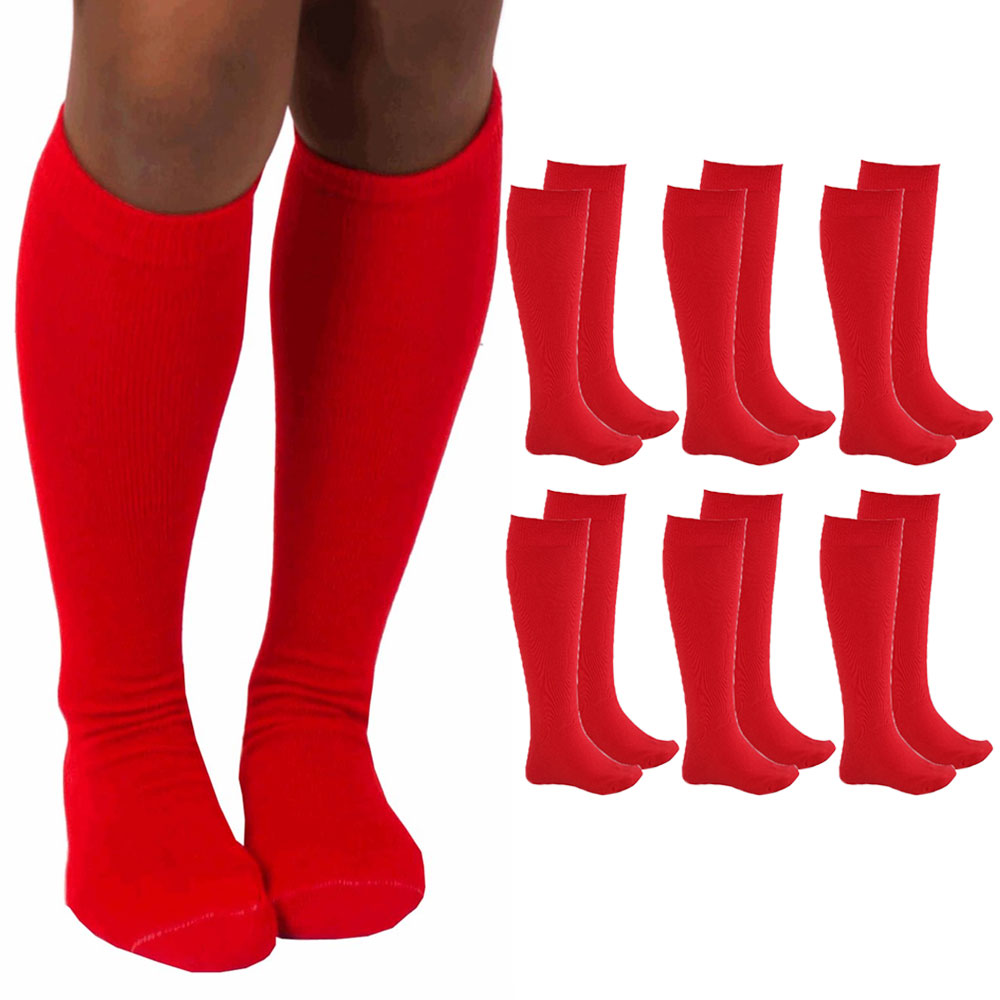 6 Pairs Girls Knee High Socks School Uniform Athletic Tube Kids Red Si ...