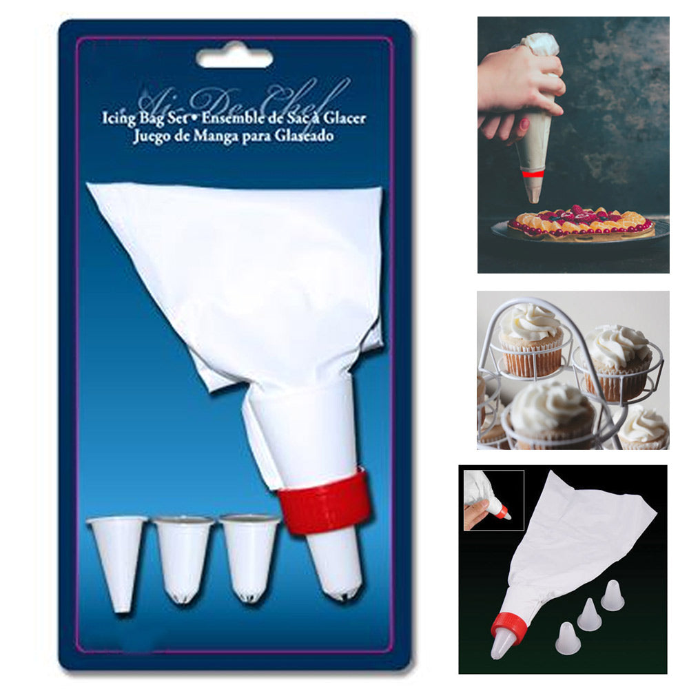 Piping Bag 5 Icing Tips Set Reusable Cake Decorating Baking Tools Cook ...