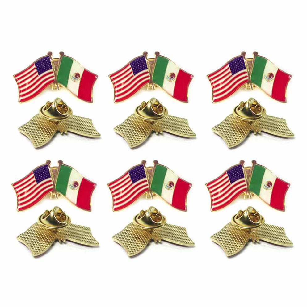 6 Pc Mexico USA Crossed Friendship Flag Lapel Pin Support Patriotic En ...
