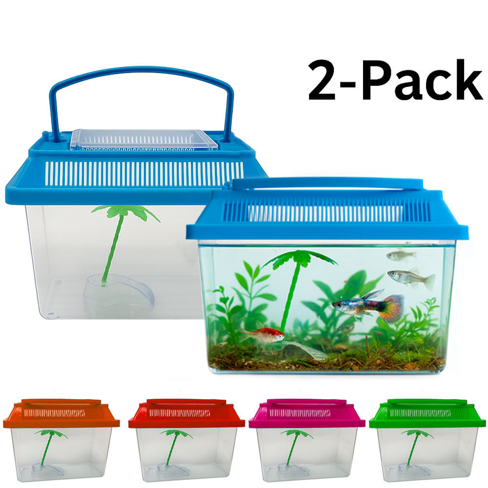 2 Small Aquarium Portable Fish Tank 0.3 Gal Container Plastic Bowl Cri ...