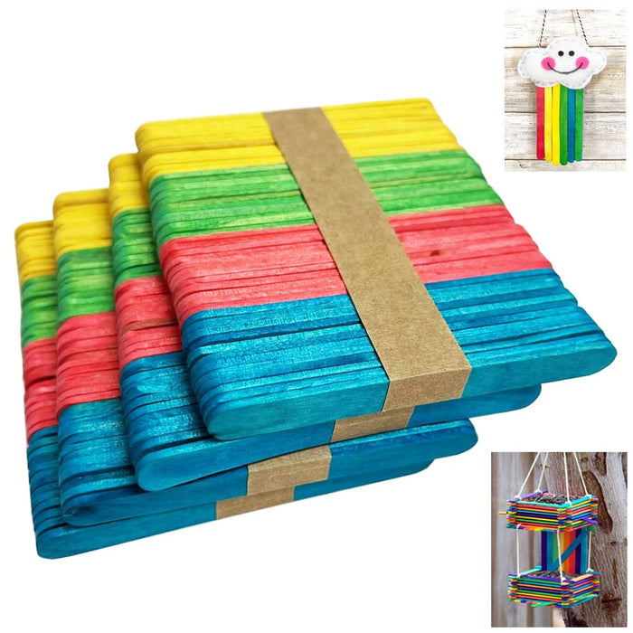 200 Colored Wooden Popsicle Sticks Assorted Colors Craft Sticks School ...