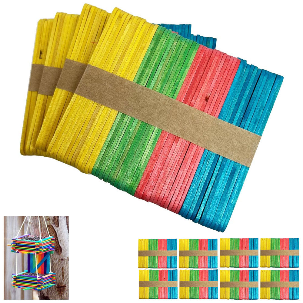400 Pc Colored Wood Popsicle Sticks Art Project School Kids Wooden Cra ...