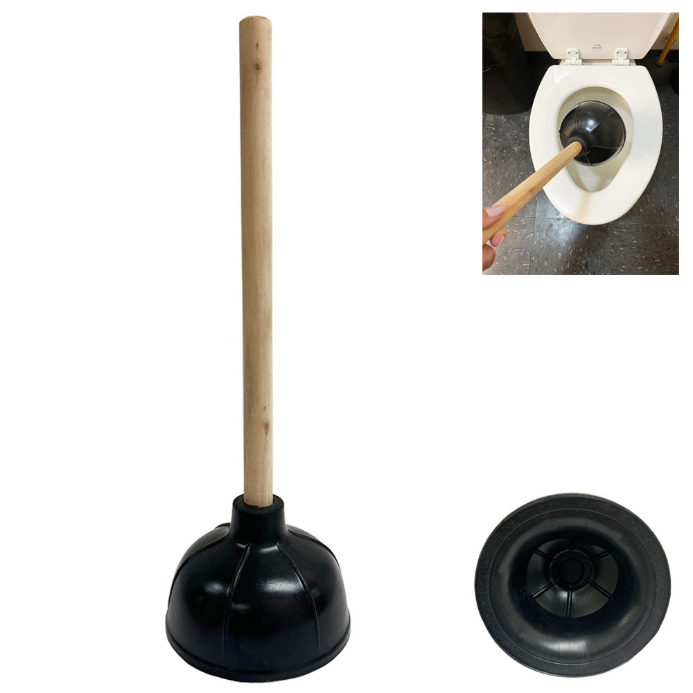 1 Heavy Duty Rubber Toilet Bowl Plunger 17" Wooden Handle Unclog Sink ...