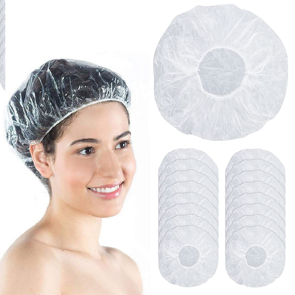 16 Disposable Shower Caps Clear Elastic Plastic Home Hotel Bath Hair S ...