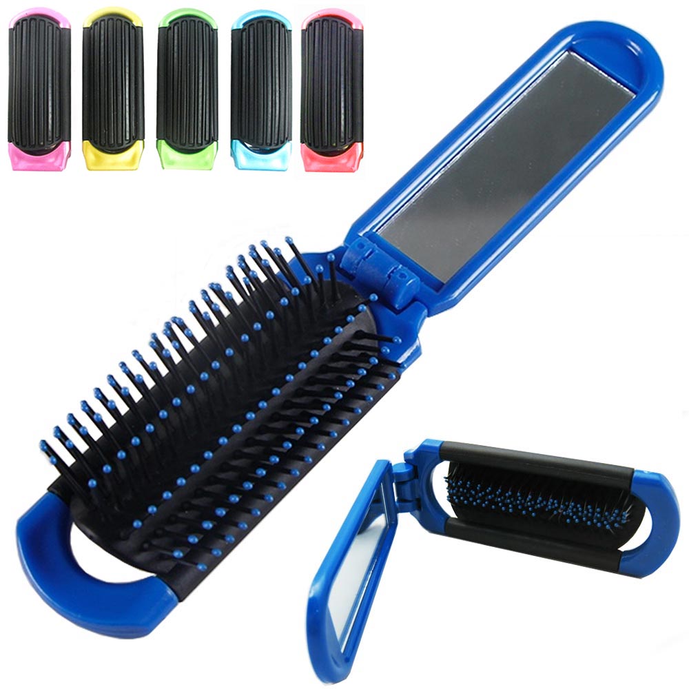 3Pc Portable Folding Hair Brush Mirror Compact Travel Comb Pocket Size ...
