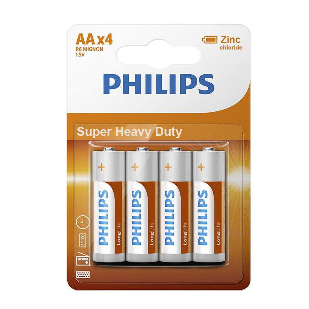 12 Pack AA Philips Zinc Chloride Batteries R6 1.5V Super Heavy Duty Us ...
