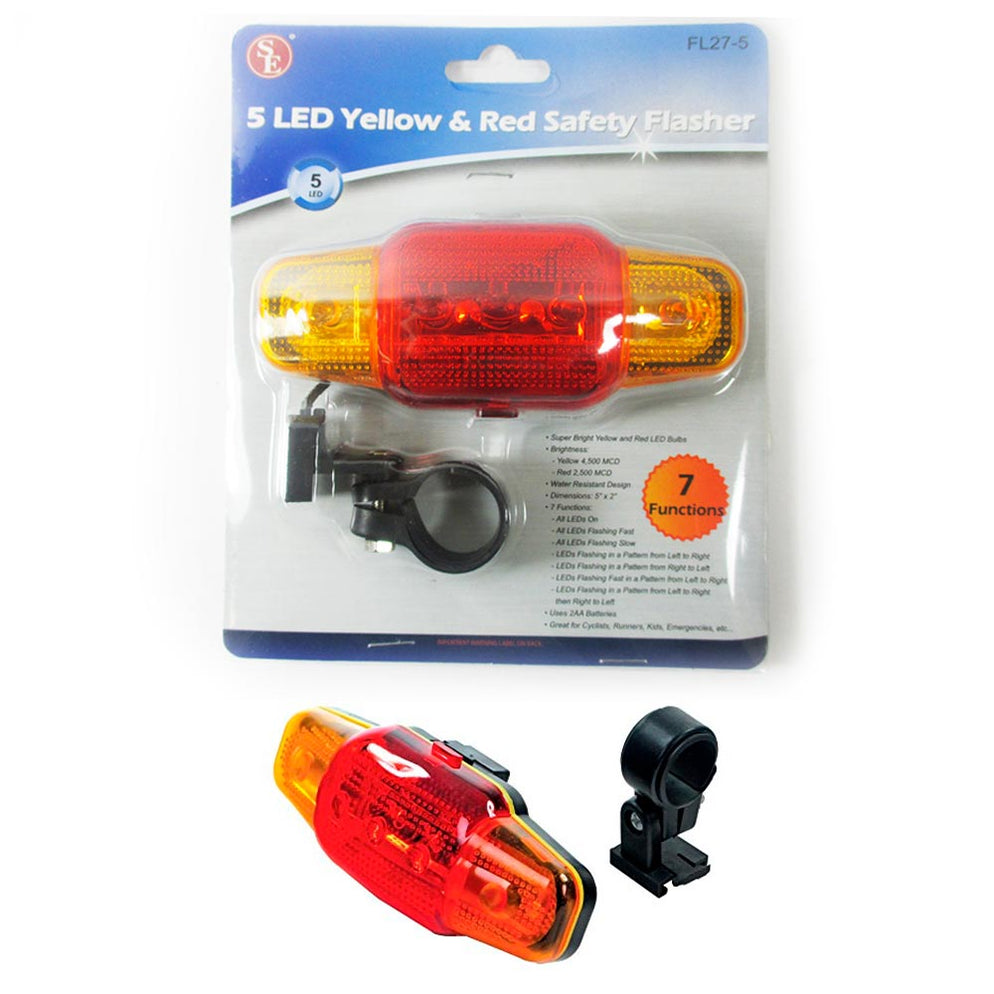 Bike Light 5 Led Yellow Red Blinker Flasher Bicycle Safety Night Road ...