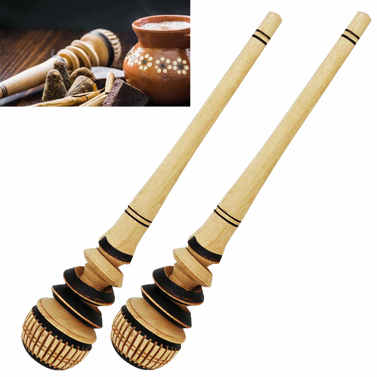 2 Mexican Wooden Wisk Hot Chocolate Cocoa Latte Mixer Stirrer Frother ...