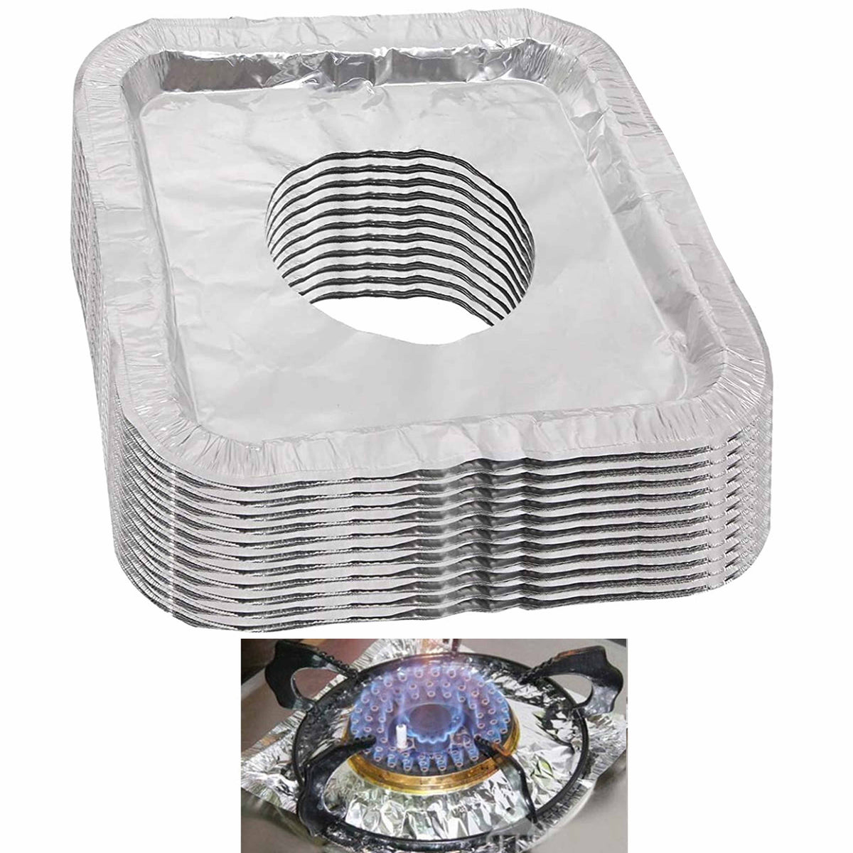 120 Disposable Aluminum Foil Square Gas Burner Drip Pan Range Stove Bi ...