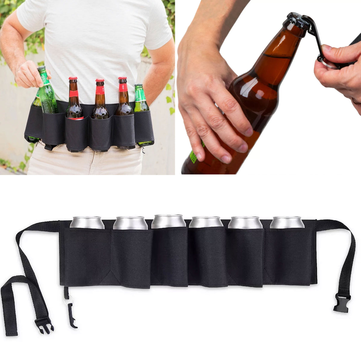 1 X 6 Pack Beer Soda Can Water Bottle Holster Belt Bandolier Adjustabl ...