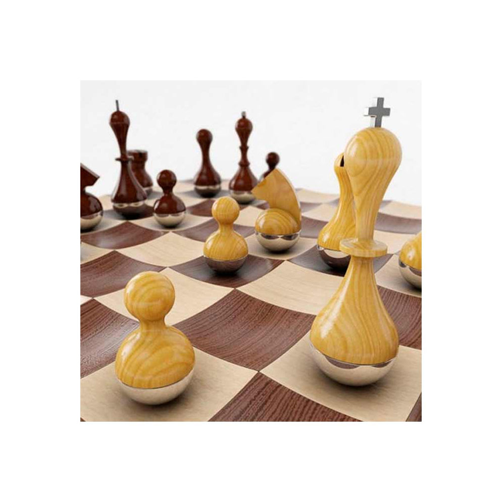 Umbra Wobble Chess Set Wooden Curvy Modern Collectors Gift Wood Board ...