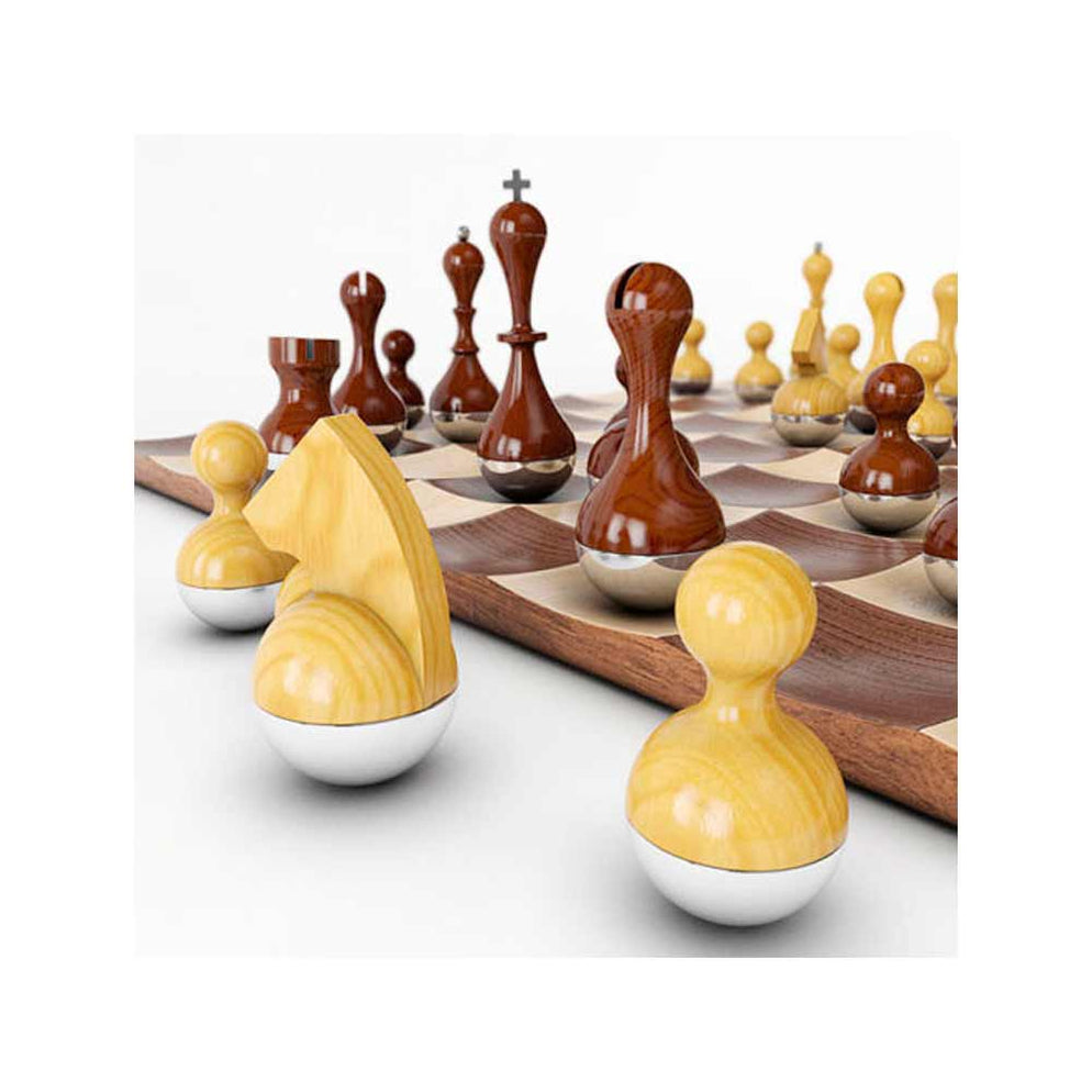Umbra Wobble Chess Set Wooden Curvy Modern Collectors Gift Wood Board ...