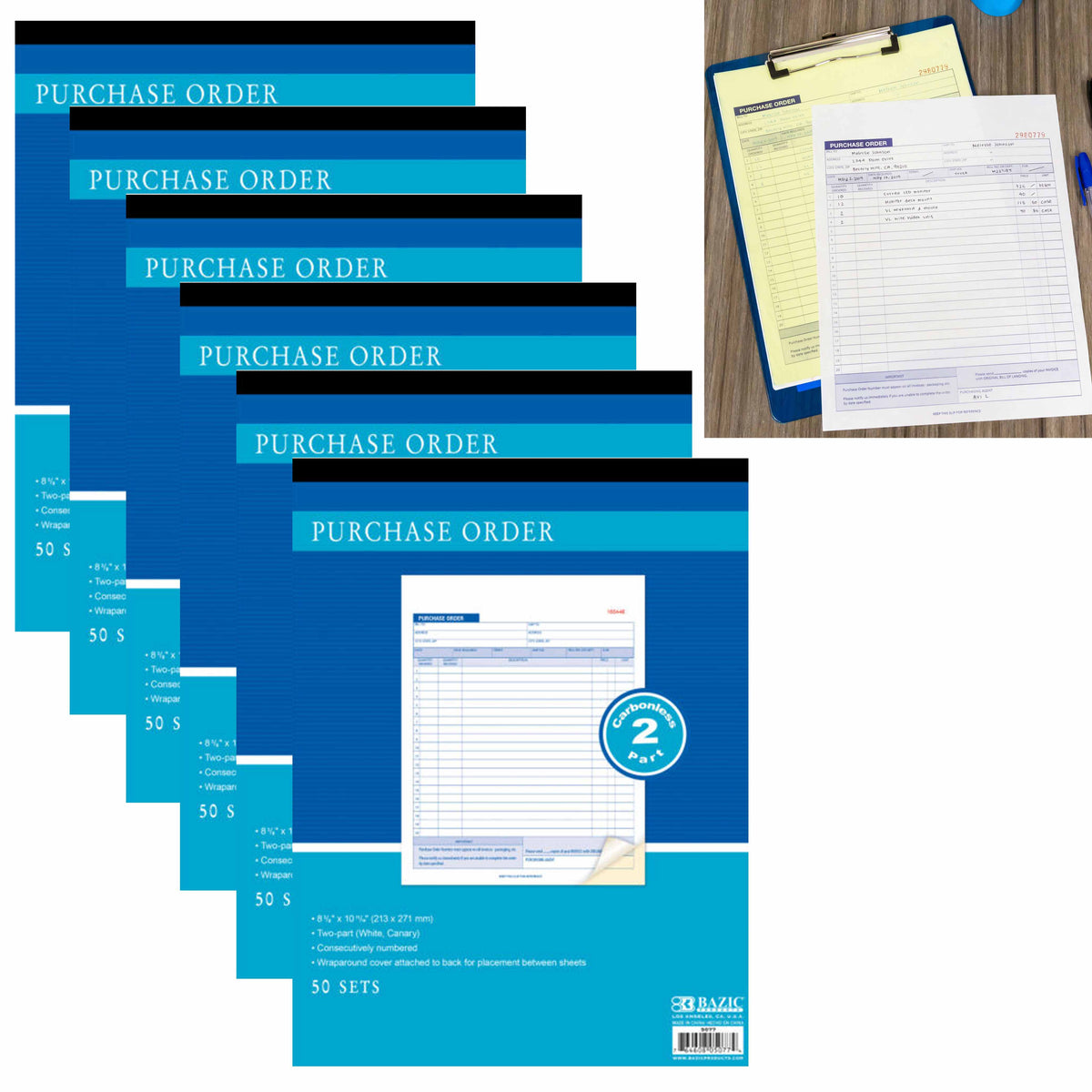 6 Receipt Book Purchase Order Carbonless Duplicate 2 Part 50 Sets Invo ...