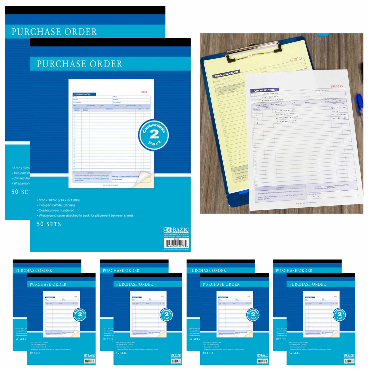 12 Purchase Order 2 Part 50 Set Receipt Book Invoice Record Carbonless ...