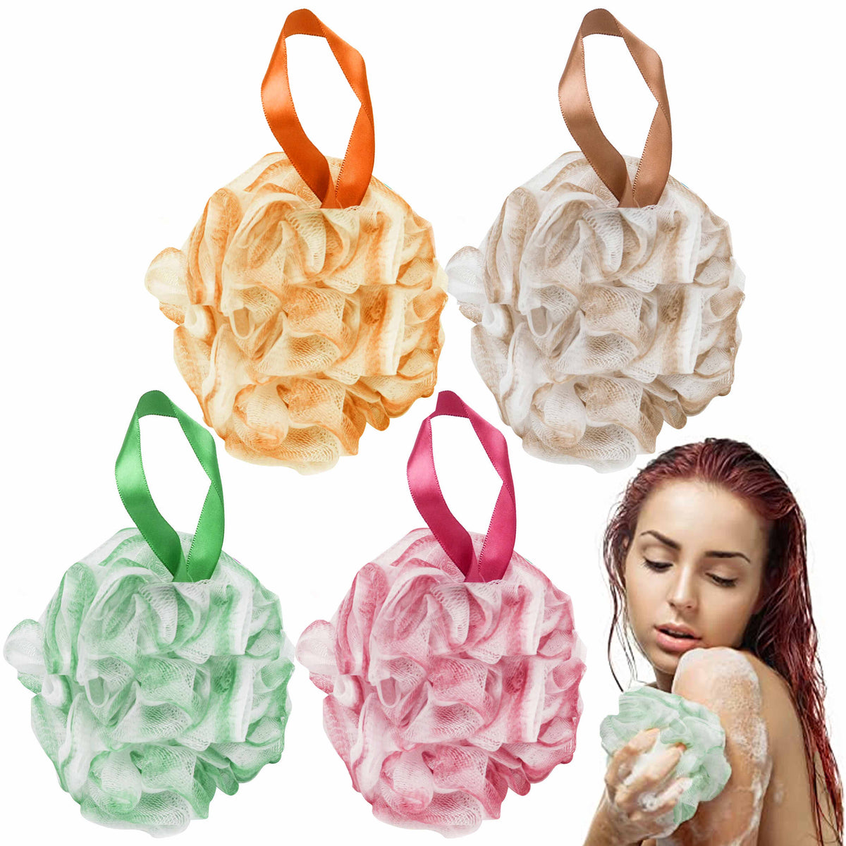 6 Pc Body Scrubber Bath Sponges Exfoliating Shower Puff Mesh Ball Loof ...