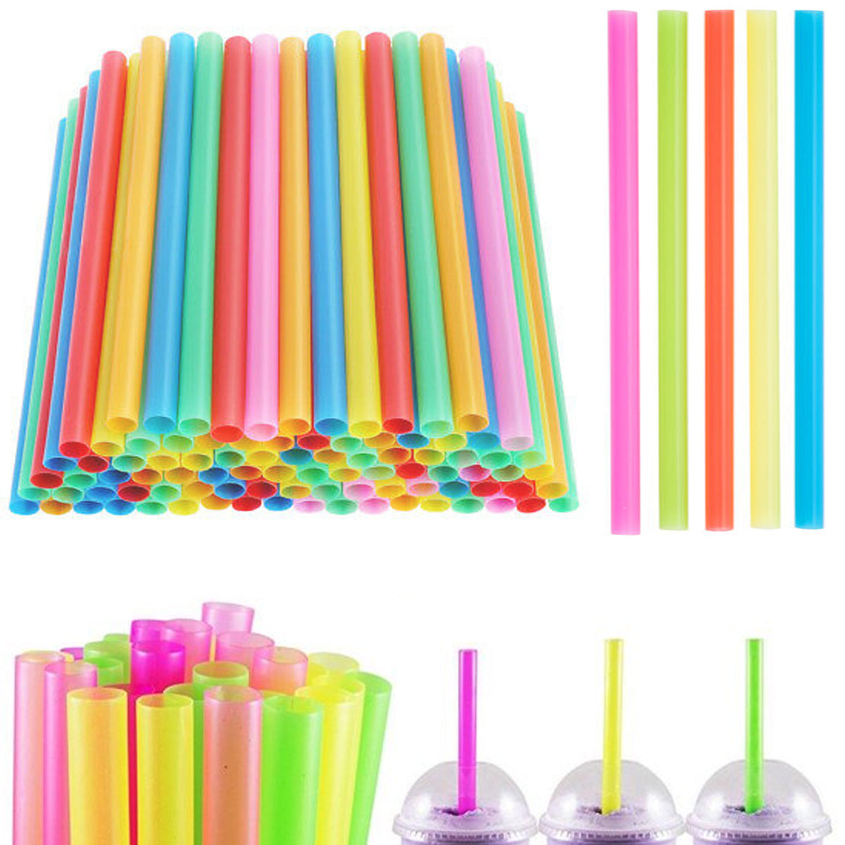 90 Ct Large Wide Neon Drinking Straws Milkshake Smoothie Plastic Home ...