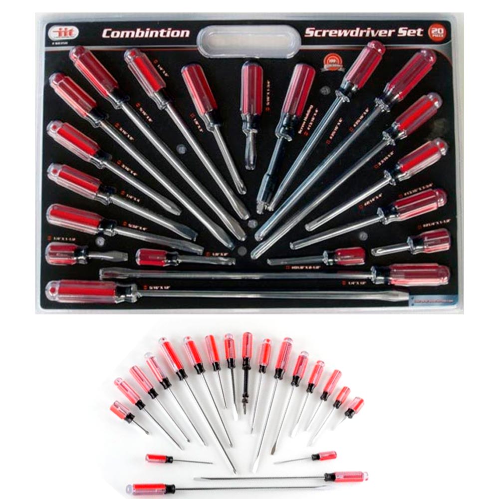 20 Pc Screwdriver Kit Screw Driver Mechanic Master Flat Phillips Long ...