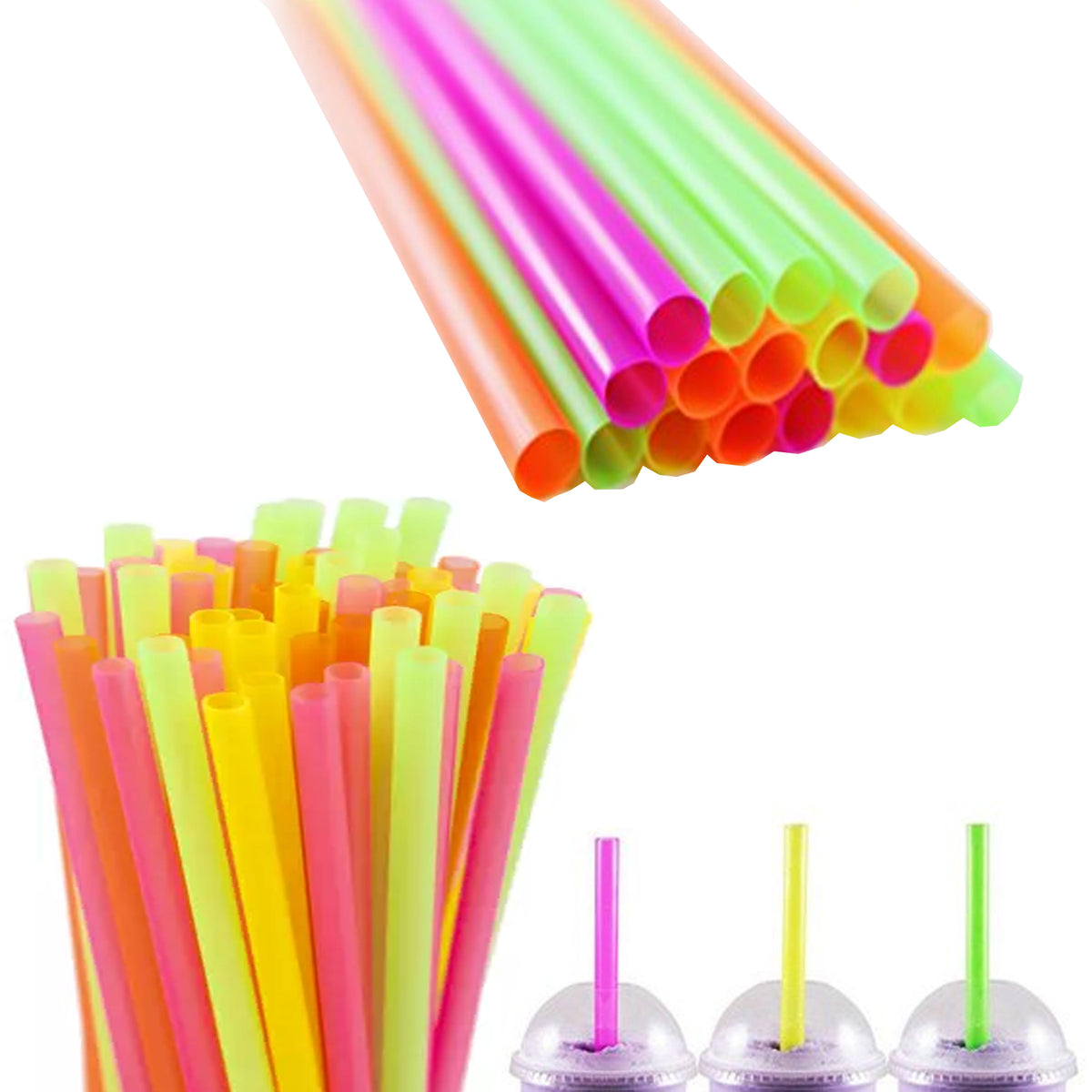 100 Neon Drinking Straws Party Milkshake Smoothie Plastic Colors Home ...