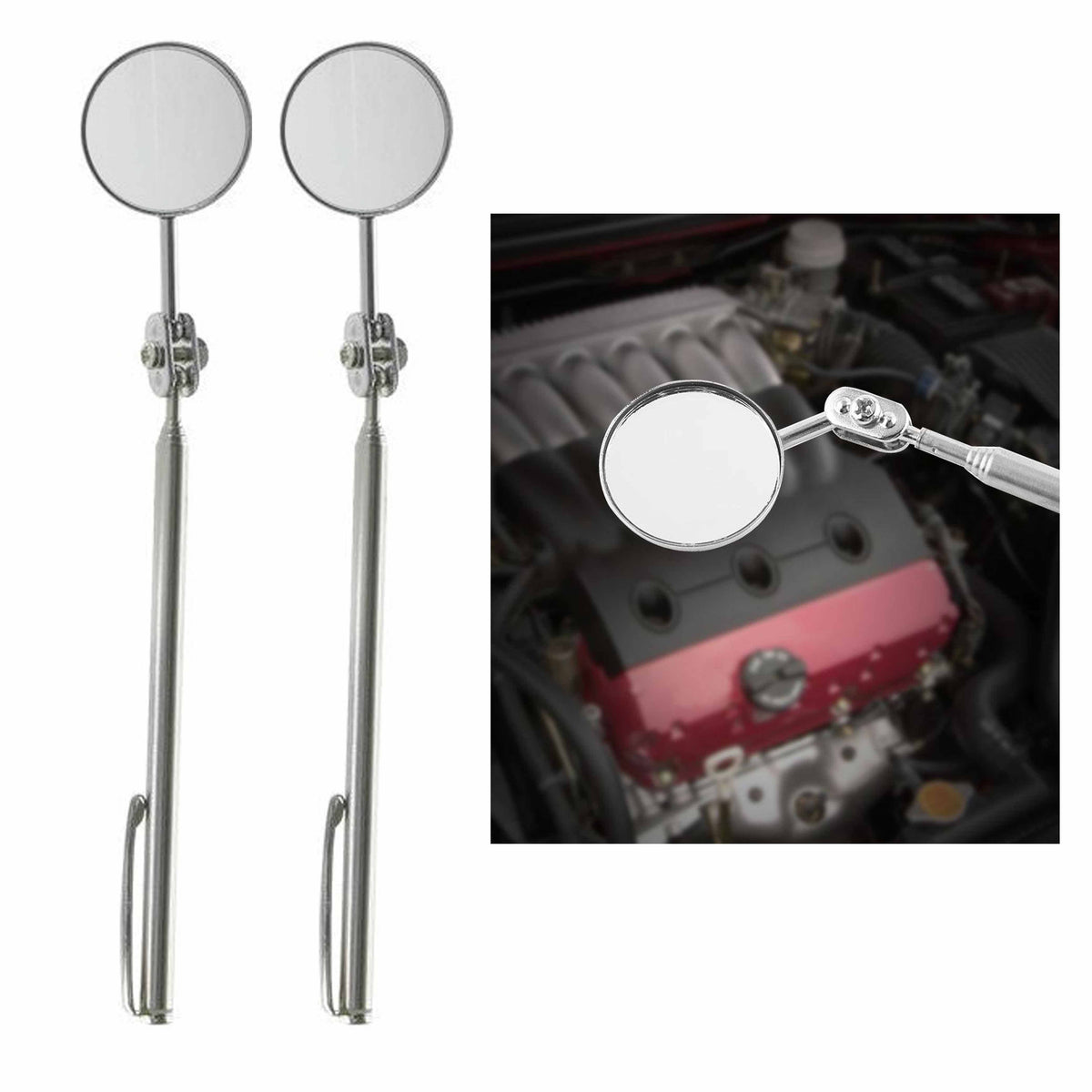 2 Telescopic Inspection Mirror Flexible 360 Swivel for Extra Viewing E ...