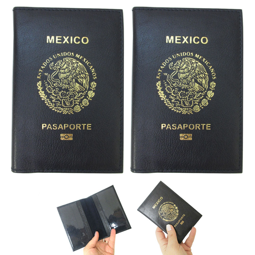 2 Pc Mexico Passport Cover Travel ID Card Cash Wallet Holder Leather C ...
