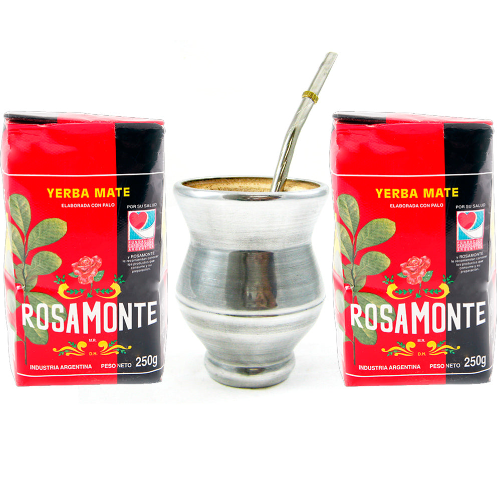 YERBA MATE ROSAMONTE KIT TEA MATE WOOD GOURD CUP STAINLESS STEEL BOMBI ...