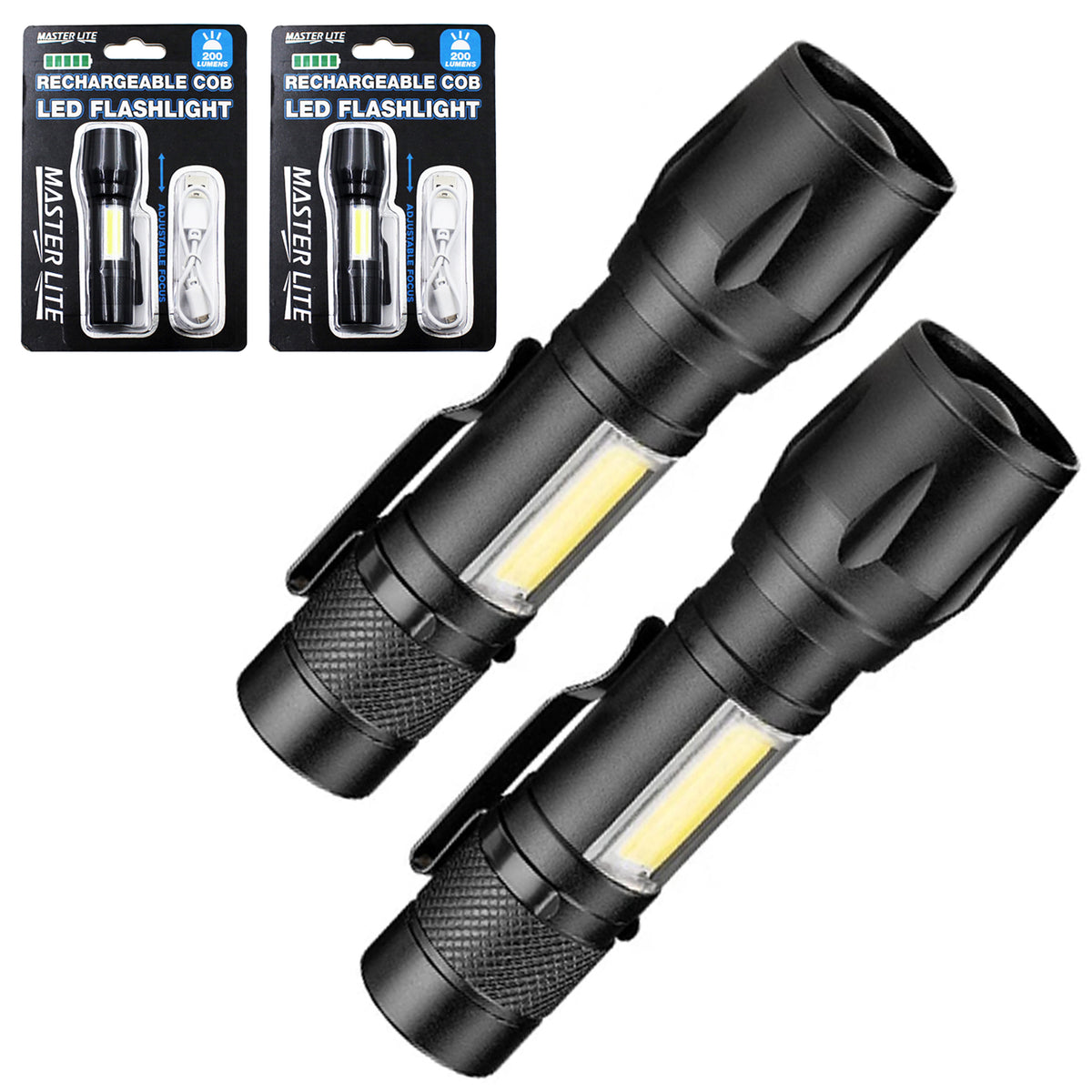 2 Rechargeable Mini Tactical COB LED Flashlight 3 Light Mode Adjustabl ...