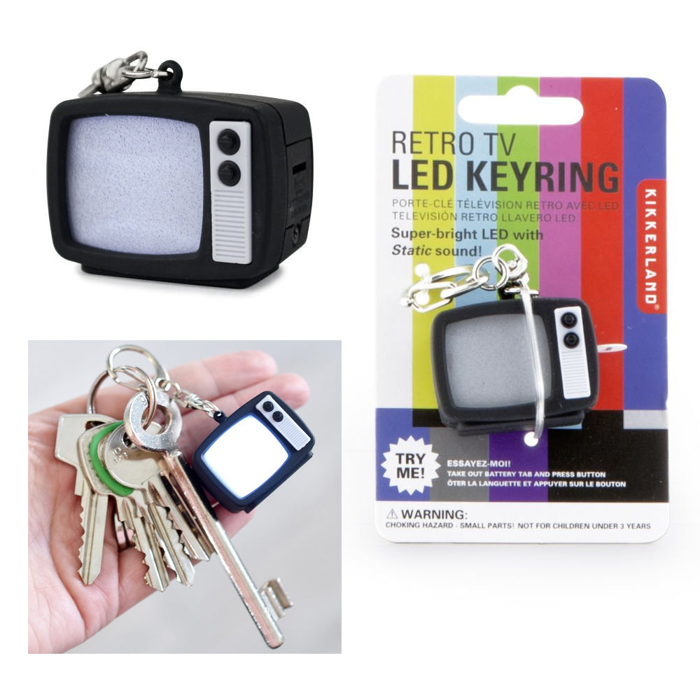 Kikkerland Retro TV Television LED Keyring Keychain Static Sound Flash ...