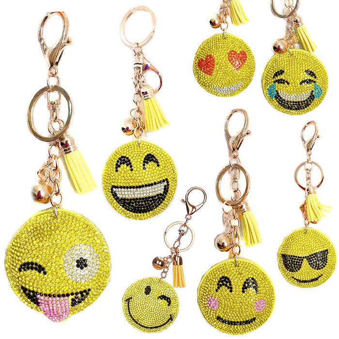 4 Pack Emoji Keychain Rhinestone Studded Smiley Face Toy Key Chain Key ...