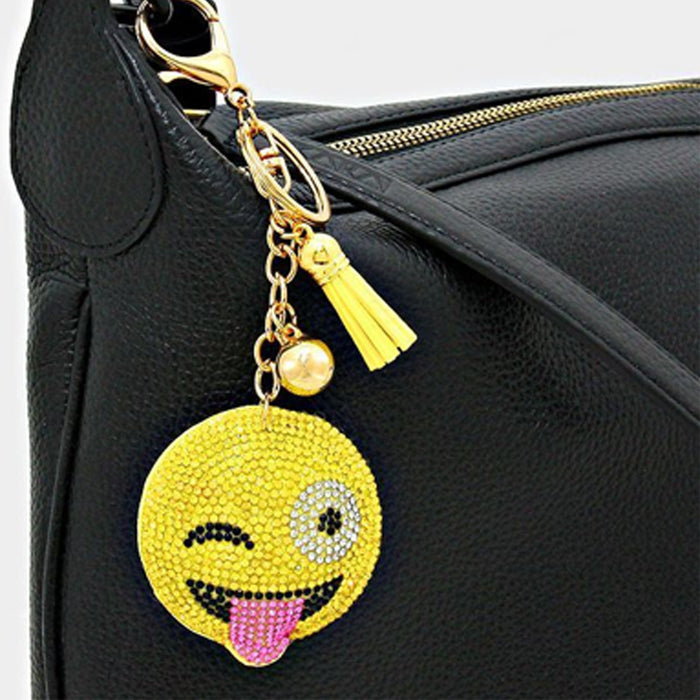 4 Pack Emoji Keychain Rhinestone Studded Smiley Face Toy Key Chain Key ...