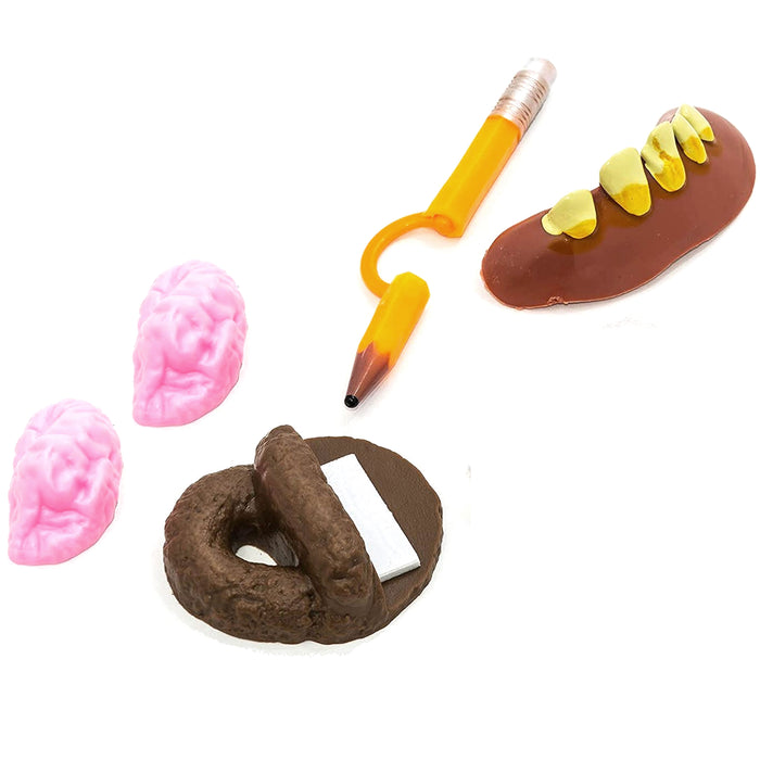 4 Pc Practical Joke Toy Gag Gift Trick Pencil Gum Funny Teeth Poop Pra ...