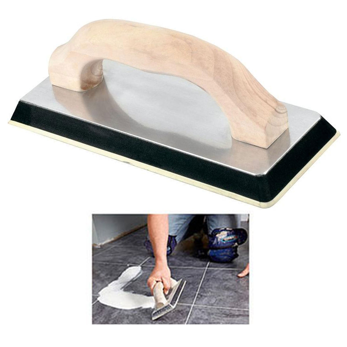 1 Gum Rubber Float Tile Sponge Wood Handle Grout Grouting Squeegee Pla ...
