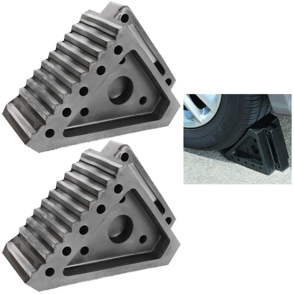 2 Pc Heavy Duty Solid Rubber Wheel Chock Handle Truck Trailer Tire Wed ...