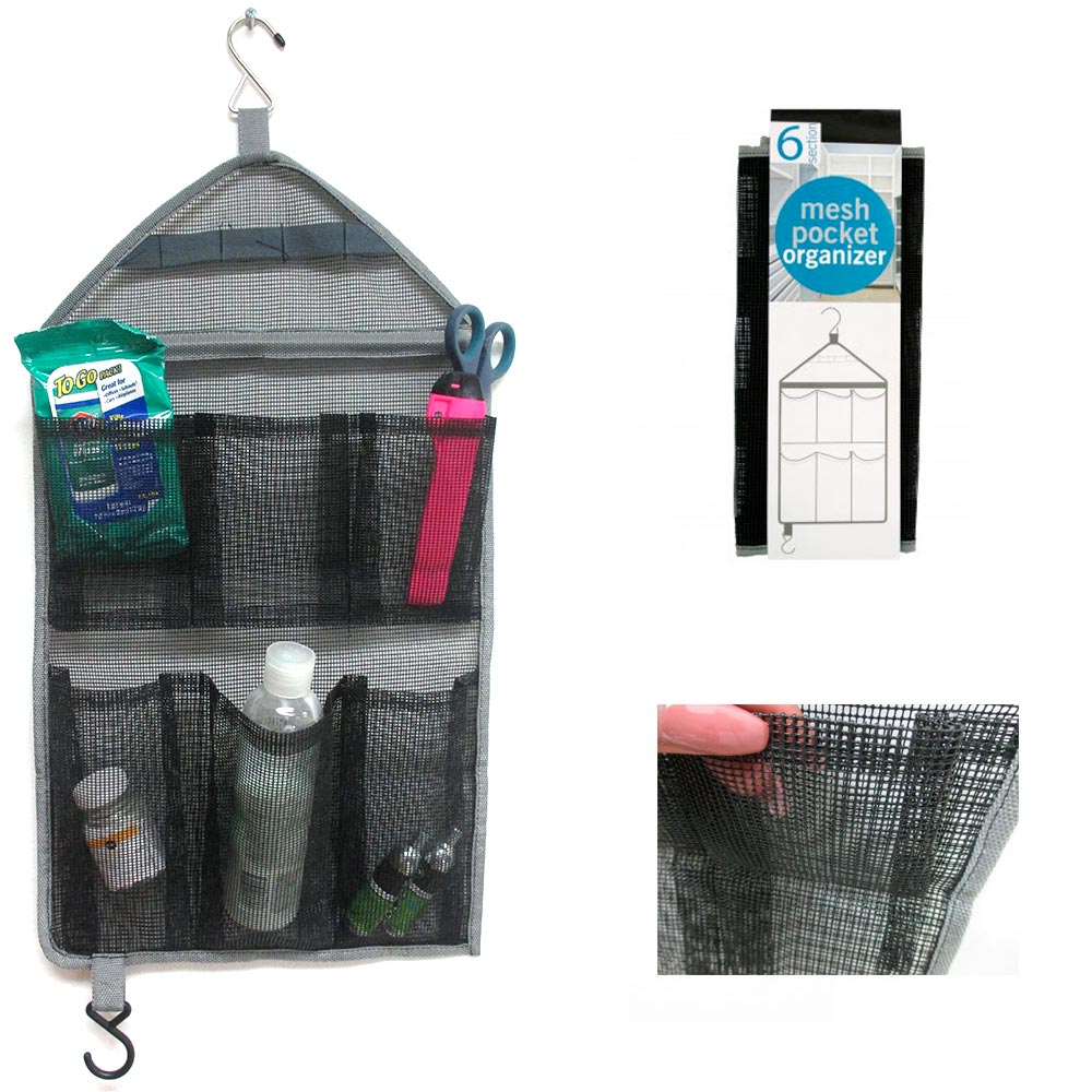 1 Hanging Mesh Organizer 6 Pockets Closet Toiletry Hook Hanger Tie Sca ...