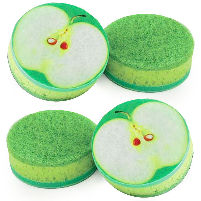 4 Kitchen Dish Sponge Fruit Design Green Apple Scrubber Scourer Wash C ...