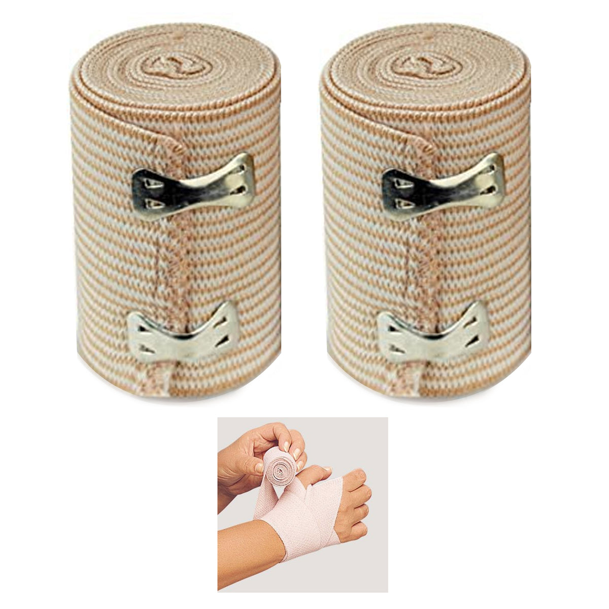 2 Pc 3" Wide Cotton Elastic Bandage Clip Closure Medical Compression K ...