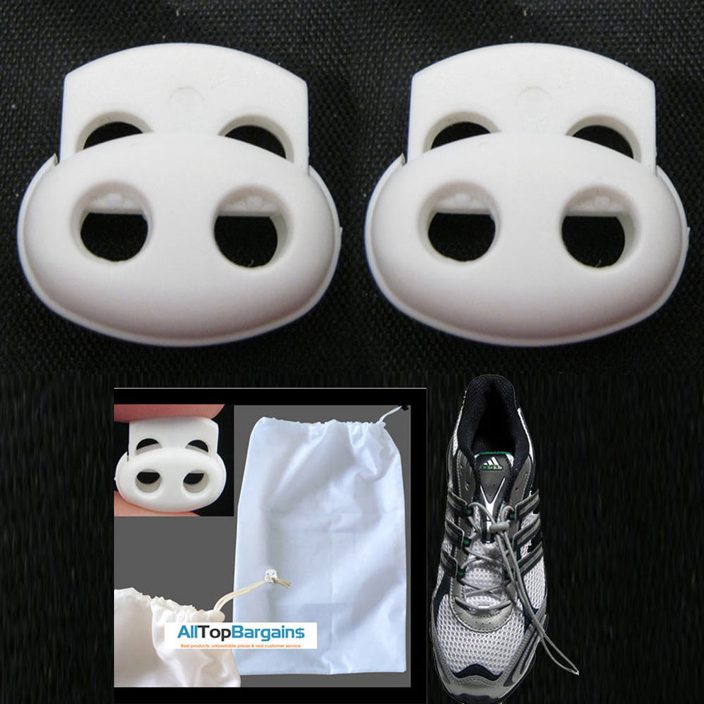 2 Shoe Lace Shoelace Buckle Rope Clamp Cord Lock Stopper Run Sports Wh ...